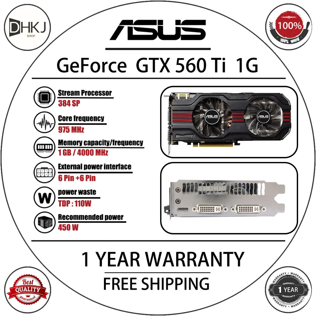 การ์ดจอ ASUS GTX 560 ti 1GB 256Bit GDDR5 สําหรับการ์ด NVIDIA VGA Geforce GTX560 ti แข็งแรงกว่า ...
