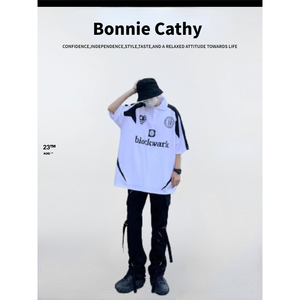 เสื้อยืดแขนสั้น ปักลาย Bonnie Cathy High street สีตัดกัน สไตล์สตรีท ...
