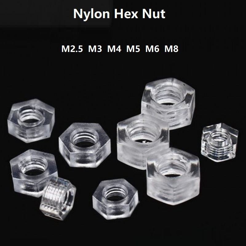 50/100pcs Transparent Nylon Hexagon Nut ไนลอนโปร่งใสหกเหลี่ยม Nut M2 M2.5 M3 M4 M5 M6 M8 M10 M12 ...