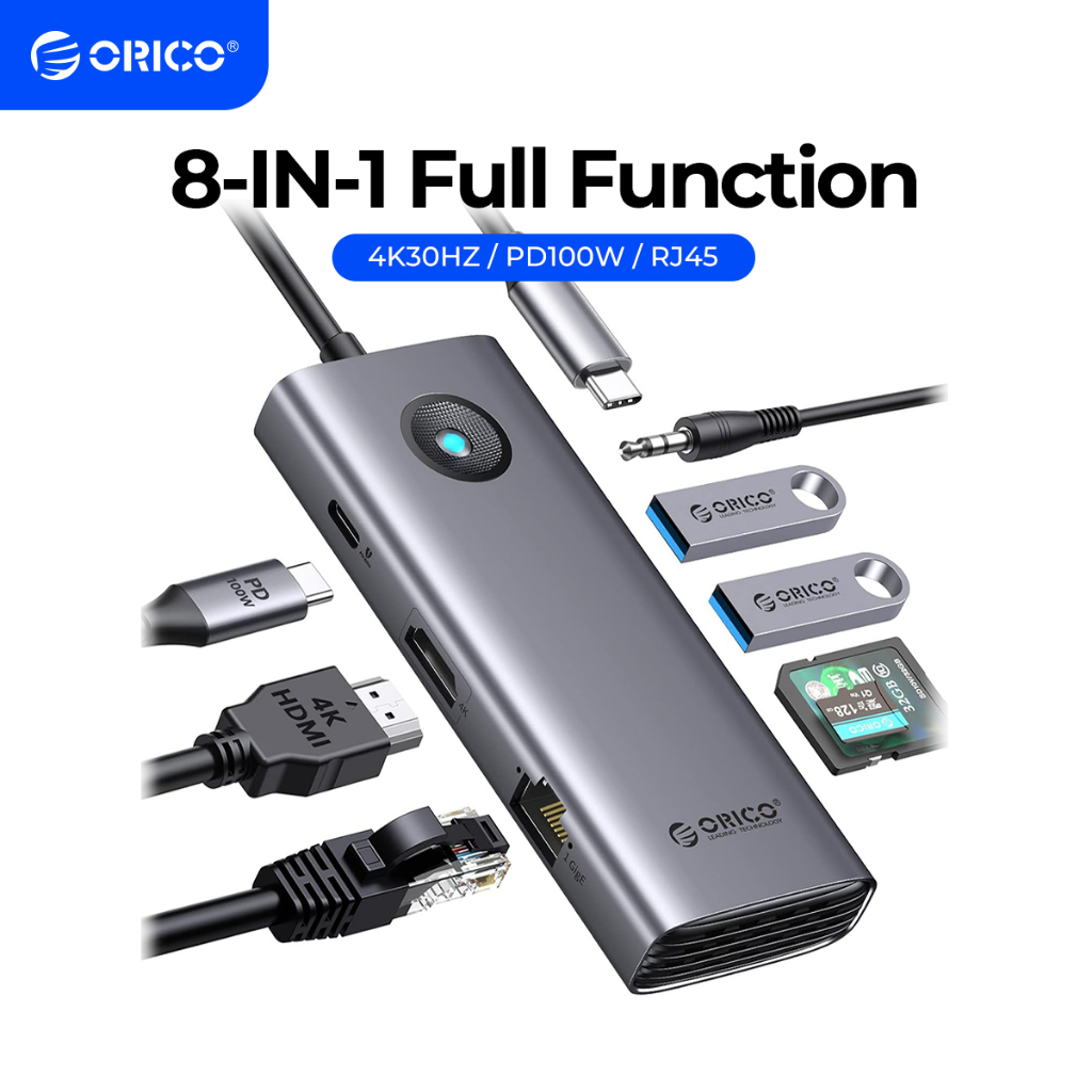 Orico USB C HUB Dock Station 8 IN 1 4K ประเภท C HDMI RJ45 USB 3.0 อะแดปเตอร์สําหรับ MacBook Pro ...