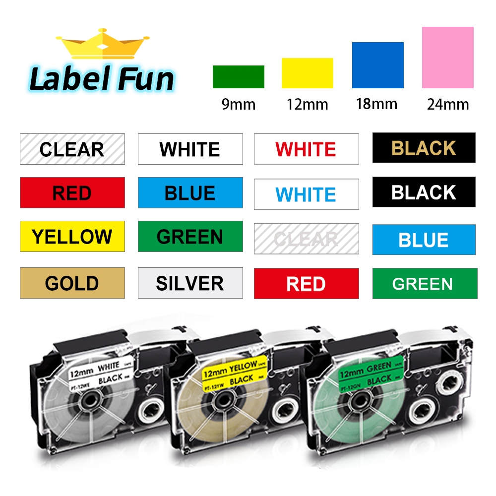 Compatible Casio Label Maker Tape ริบบิ้นฉลาก XR12WE XR9WE XR18WE ...