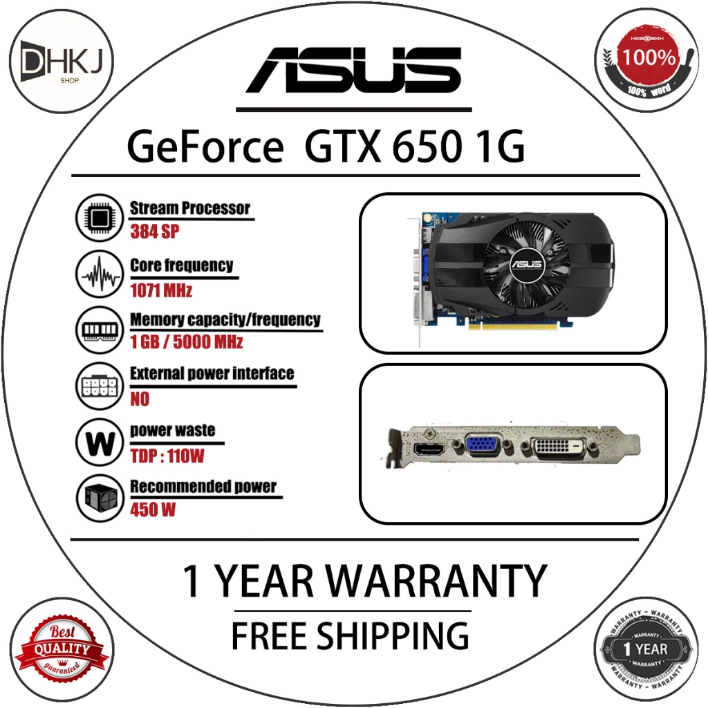 การ์ดจอ ASUS GTX 650 1GB 128Bit GDDR5 สําหรับ nVIDIA Geforce GTX650 ...
