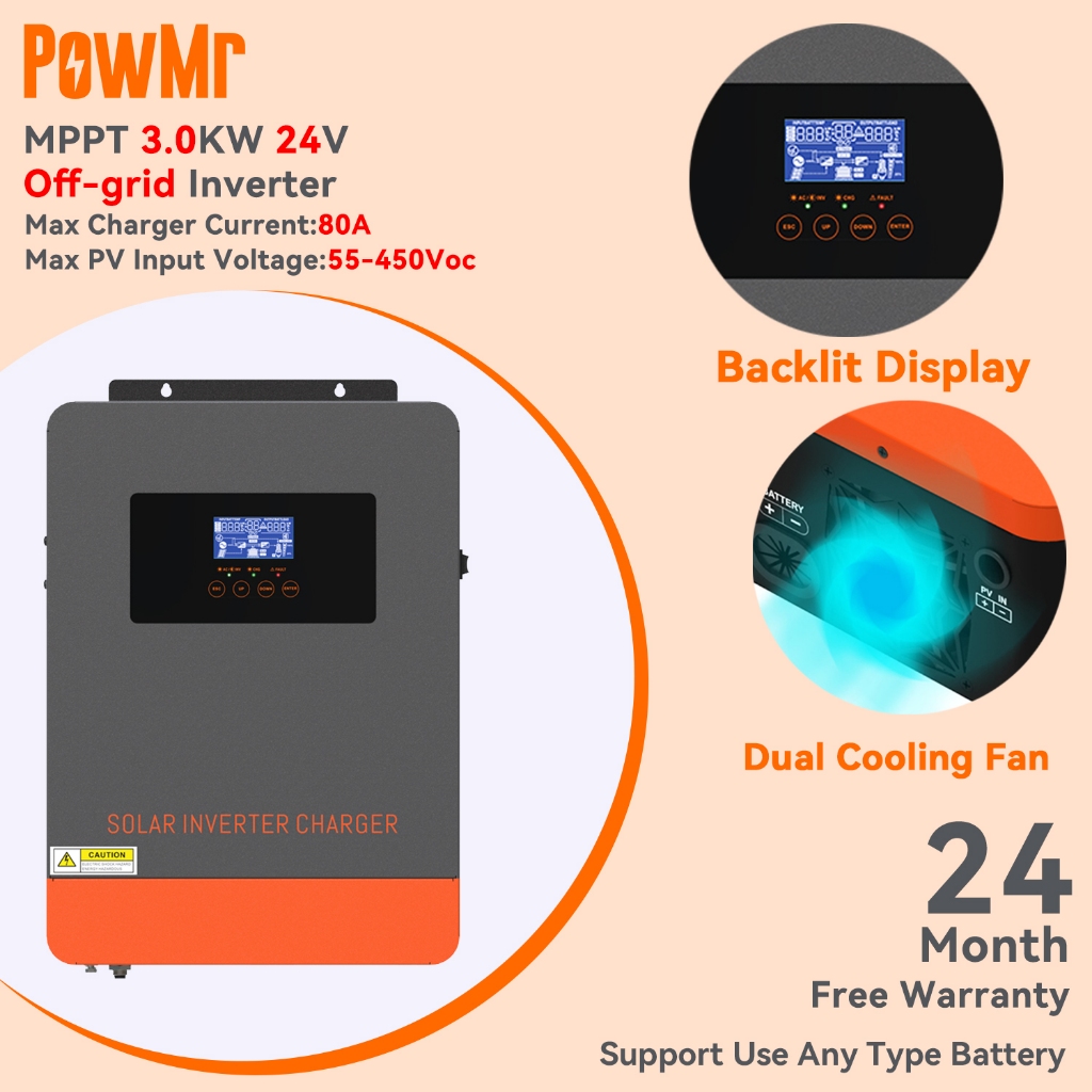 【ขายดี】PowMr 3kw อินเวอร์เตอร์พลังงานแสงอาทิตย์ 230Vac PV 55Voc ในตัว 80A MPPT 50 60Hz | Shopee ...