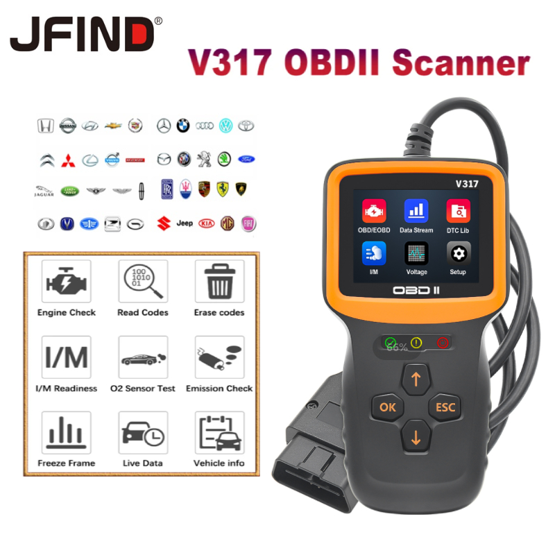 V317 OBDII เครื่องสแกนเนอร์อ่านโค้ดเครื่องยนต์รถยนต์ ODB2 OBD 2 PK ELM ...