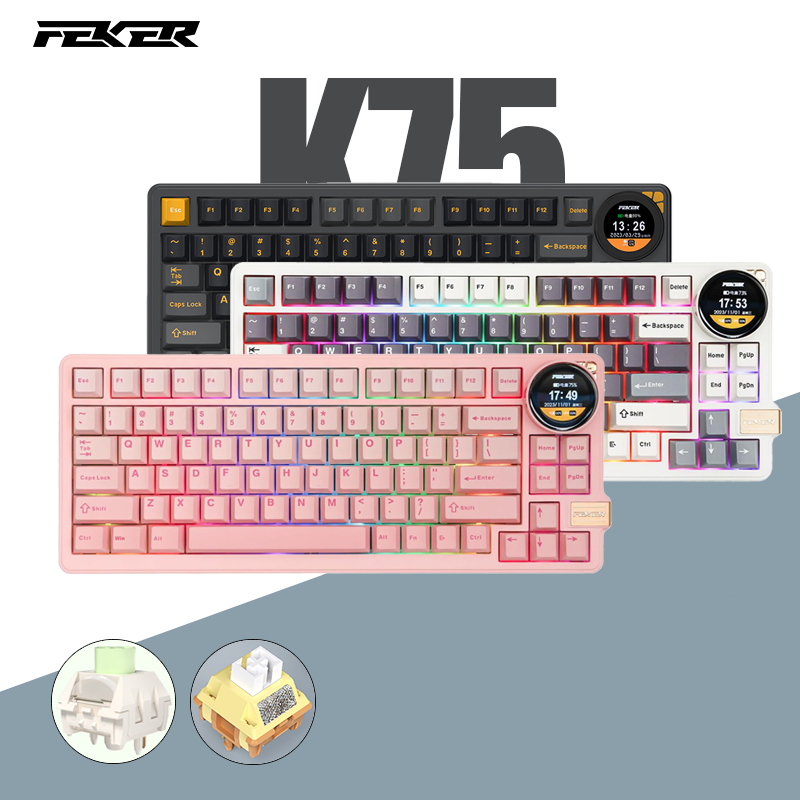FEKER K75 75% ปะเก็นติดตั้ง 2.4Ghz/BT 5.0/USB-C คีย์บอร์ดเครื่องกลไร้ ...