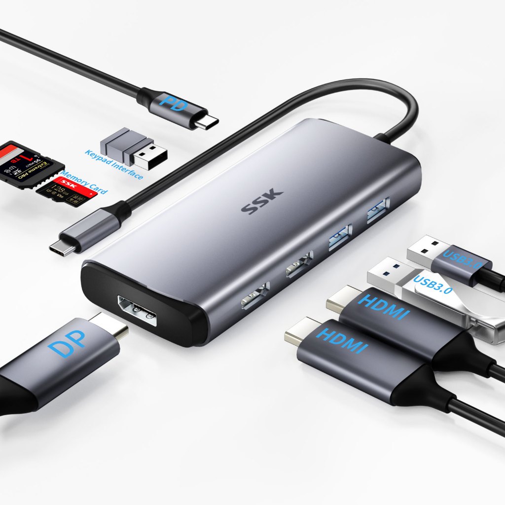 SSK SC217 8K HDMI HUB USB C HUB HDMI Docking Station Displayport 100W ...