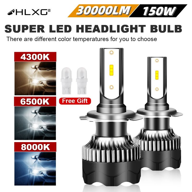 Hlxg 2 ชิ้น ไฟหน้า ไฟตัดหมอก H7 LED 30000LM 150W H4 LED H1 H11 H8 H9 9005 9006 HB3 HB4 9012 HIR2 ...