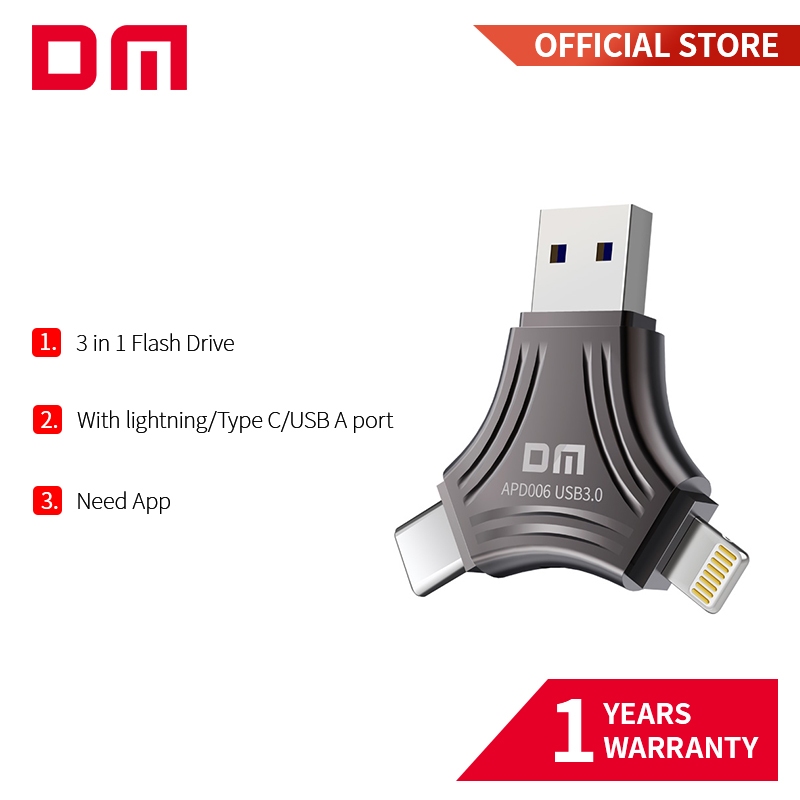Dm 3 in 1 แฟลชไดรฟ์ USB สําหรับสมาร์ทโฟน iPhone และ Type C Mac APD006 ...