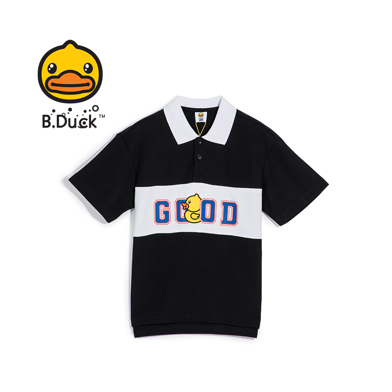 B.Duck เด็กโปโลสีตัดกันคอแขนสั้นเด็กฤดูร้อนใหม่ผ้าฝ้ายพิมพ์เสื้อยืดด้าน ...