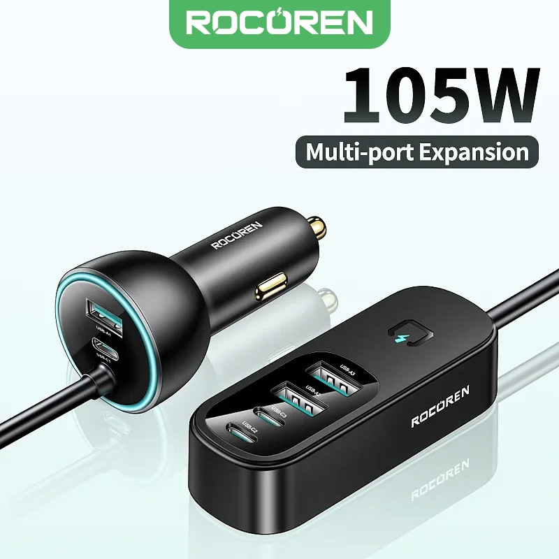 Rocoren ที่ชาร์จในรถยนต์ USB Type C 6 in 1 105W QC4.0 3.0 ชาร์จเร็ว ...