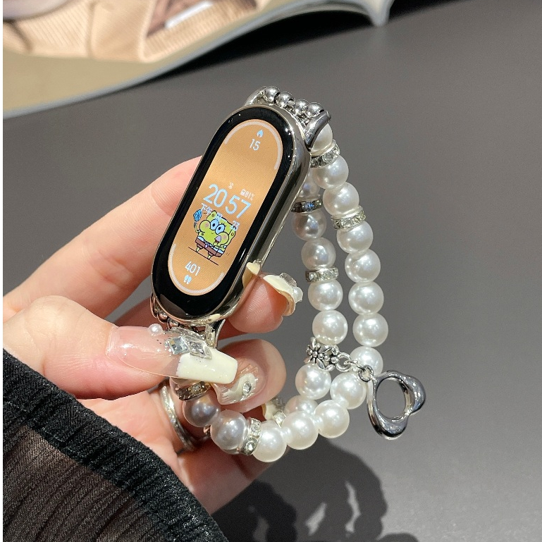 Luxury Pearl Elastic Design Strap สายนาฬิกา Compatible For Mi band 8 ...