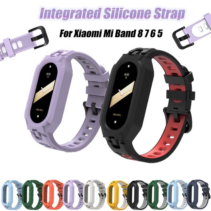 สายซิลิโคนแบบบูรณาการสําหรับ Xiaomi Mi Band 10 9 8 7 6 5 กรณีกีฬา Band Smartwatch สายคล้องคอ ...