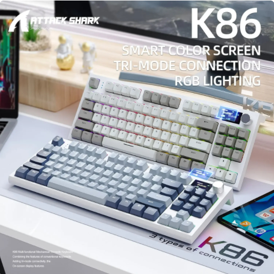 Attack Shark K86 อังกฤษ/เกาหลี/รัสเซียคีย์บอร์ดแบบกลไก Hot swappable สามโหมด RGB บลูทูธ 2.4G แบบ ...