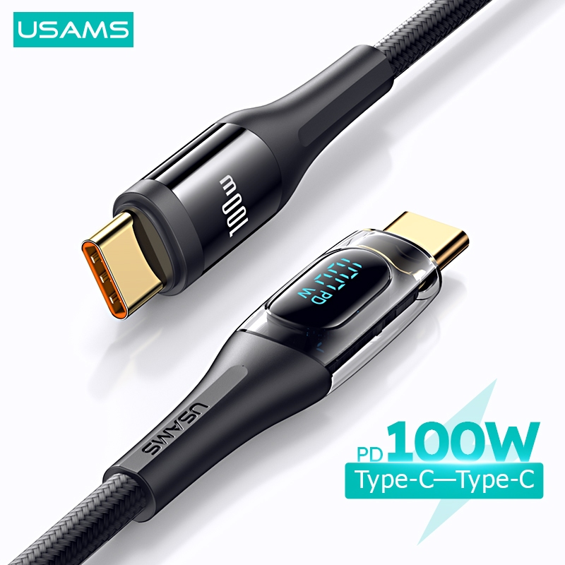 Usams PD 100W สายเคเบิลหน้าจอดิจิตอล แบบใส Type-C เป็น IP Dual USB C ...
