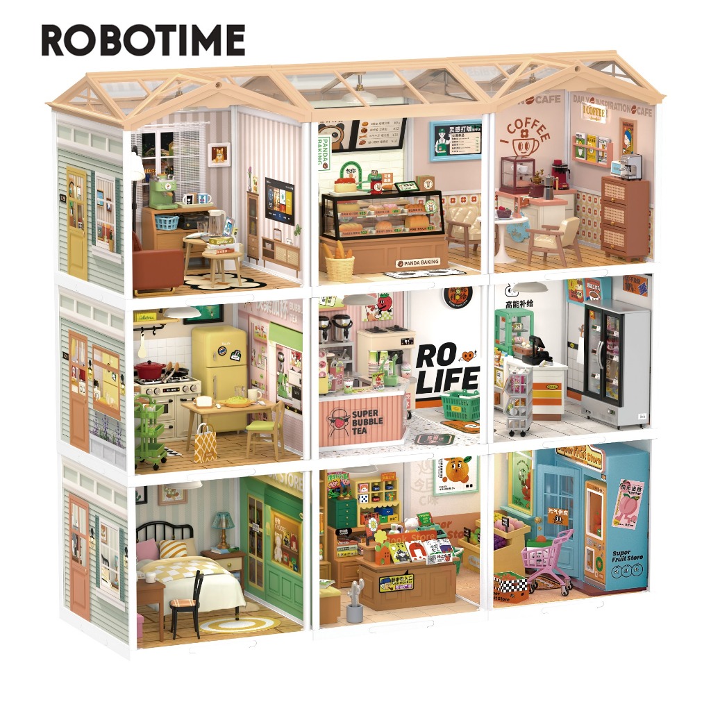 Robotime Rolife Super Creator พลาสติก Diy Mini Dollhouse 1 บ ้ าน LED ...