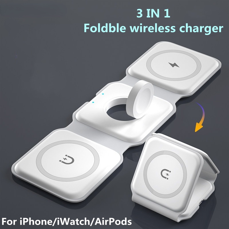3 in 1 ที่ชาร์จแม่เหล็กไร้สาย แบบพับได้ สําหรับ iPhone 15 1413 12 11 ...