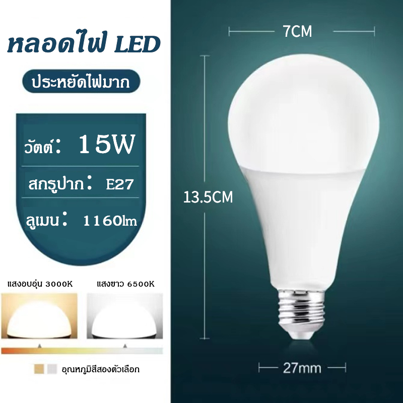 หลอดไฟ LED ทรงกลมแสงสีขาว E27 รุ่น AB 24W 18W 15W 12W 9W 5W หลอดไฟบ้าน ไฟห้องนอน ห้องครัว หลอด ...