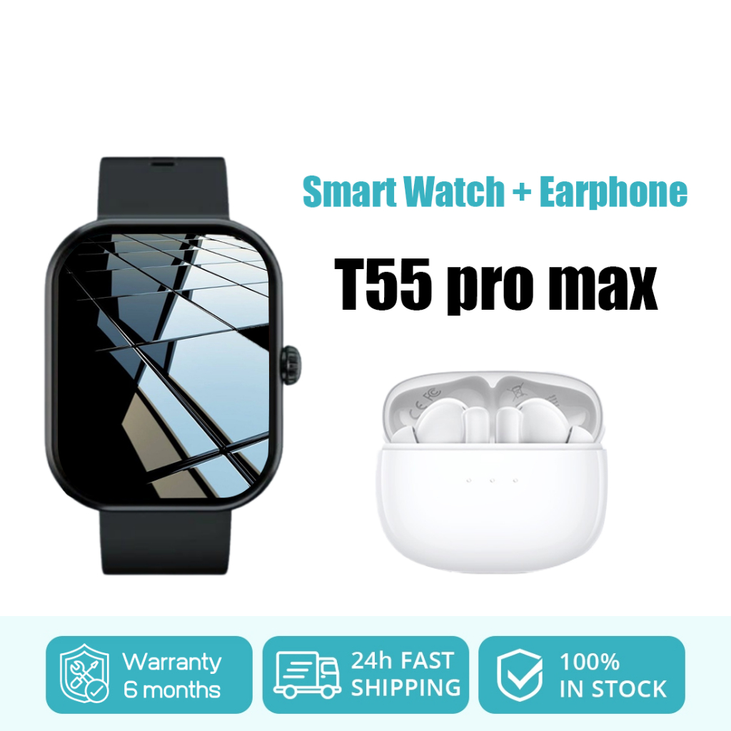 ของแท้ 2in1 T55 Pro max สมาร์ทวอทช์ พร้อมหูฟัง Pro 4 ตัว ขายดี ดีไซน์ ...