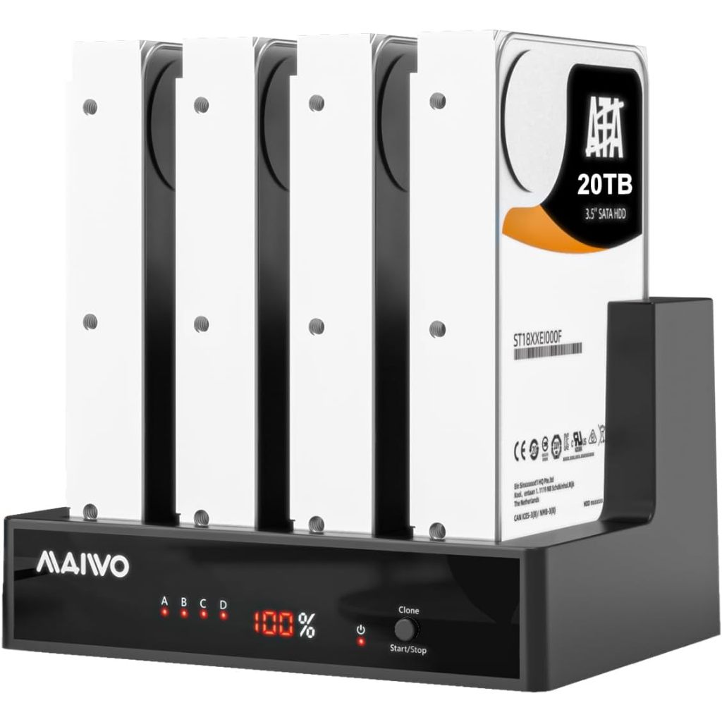 Maiwo ฮาร์ดไดรฟ์ 4 ช่อง พร้อมไฟแสดงสถานะ 80TB(4x20TB) สําหรับ SATA SSD ...