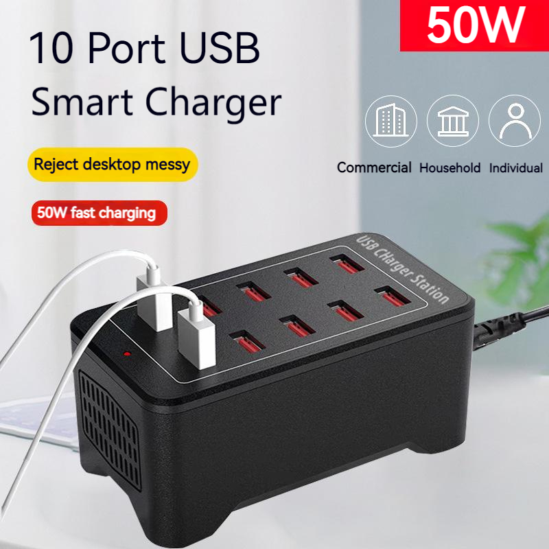 10 พอร์ต Multi USB Charger Station 5V 1A Smart Charger 50W Fast ...