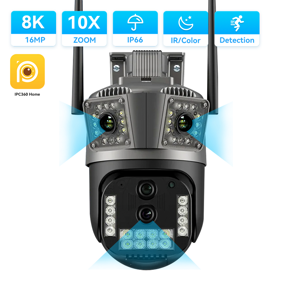Hamrol 8K 16MP 4 Lens 3 Frame WIFI Camera 10X Zoom Auto Tracking Al Humanoid Detection CCTV ...