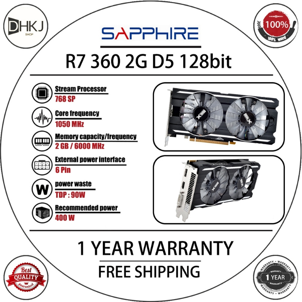 Sapphire R7 360 2GB GDDR5 OC 128bit การ์ด AMD Radeon R7 360 2GB กราฟิก ...