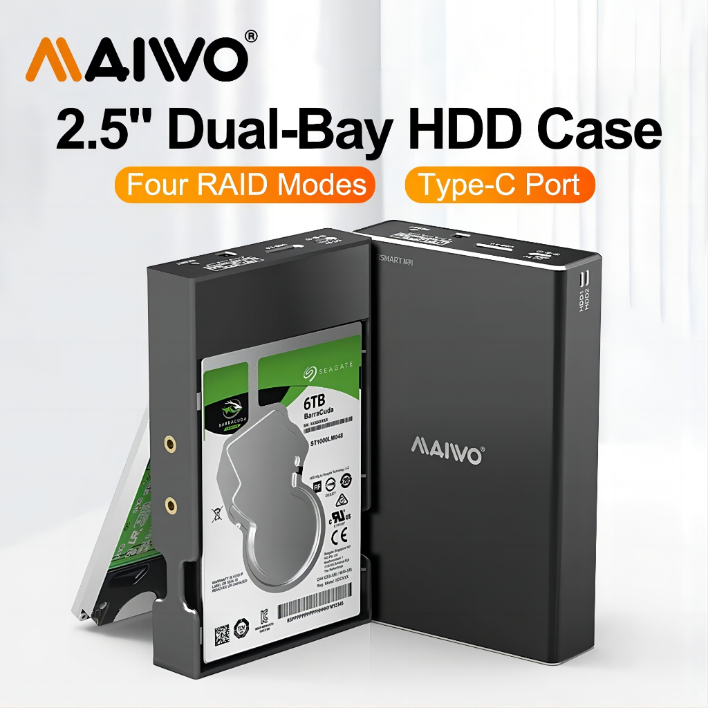 Maiwo RAID HDD Enclosure 2 Bay SATA HDD SSD เป็น USB - C ความจุ MAX 12TB 4 โหมด 2.5 นิ้ว ...