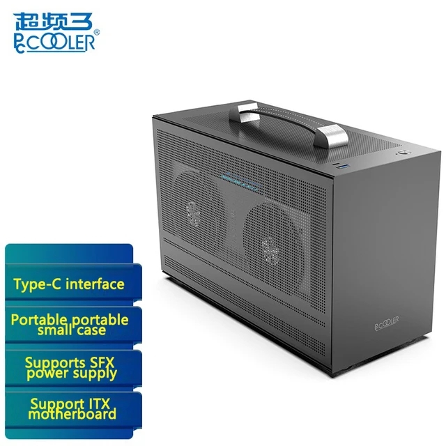 Pccooler I100 ITX MINI กระเป๋าเดินทางอลูมิเนียม ขนาดเล็ก แบบพกพา สําหรับคอมพิวเตอร์ตั้งโต๊ะ HTPC ...