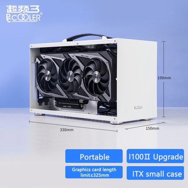Pccooler I100 ITX MINI กระเป๋าเดินทางอลูมิเนียม ขนาดเล็ก แบบพกพา สําหรับคอมพิวเตอร์ตั้งโต๊ะ HTPC ...