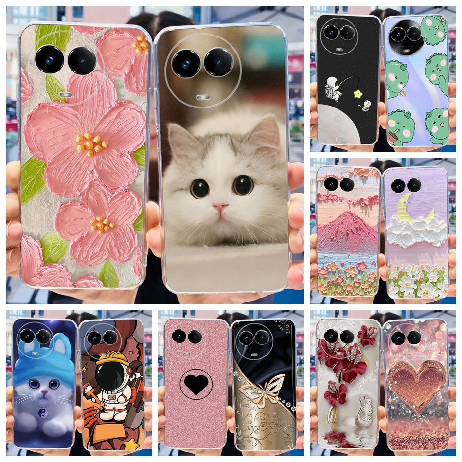 เคสโทรศัพท์มือถือ ซิลิโคนนิ่ม TPU ลายดอกไม้ แมวน่ารัก สําหรับ Realme 11 ...