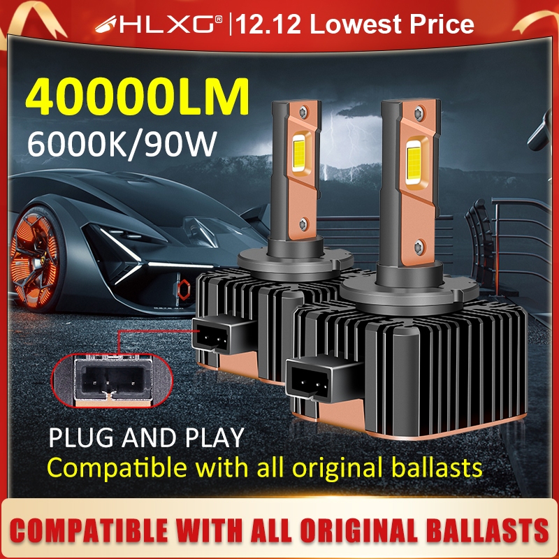 HLXG 1คู่ D3S LED D1S ไฟหน้ารถ D4S D8S D2S D1R D2R D3R D4R LED D5S 40000LM 90W 70W หลอดไฟ ...