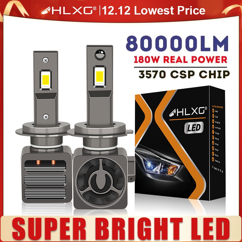 HLXG เทอร์โบ 1คู่ หลอดไฟหน้ารถยนต์ ไฟตัดหมอก LED 180W H7 80000LM H4 H1 H11 HB3 HB4 HIR2 9005 ...