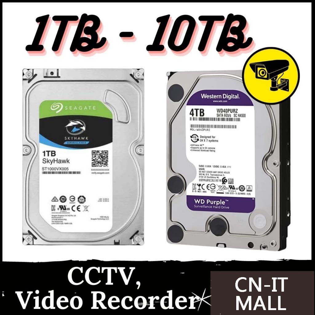 3.5" Purple Surveillance HDD 1TB TO 10TB Enterprise Security Monitoring ...