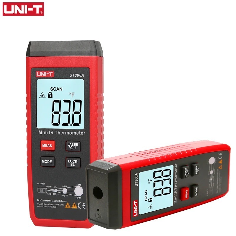 Uni-t UT306A เครื่องวัดอุณหภูมิอินฟราเรด หน้าจอ LCD ขนาดเล็ก -35~300℃ เครื่องวัดอุณหภูมิเลเซอร์ ...