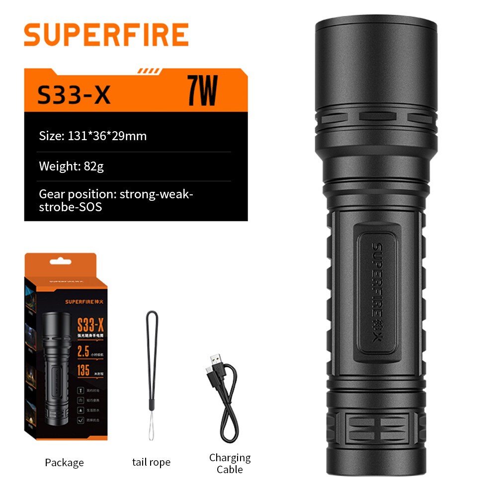 SUPERFIRE ไฟฉาย LED S33 สดใสสุดๆ กันน้ำ ในตัว แบตเตอรี่ ไฟฉายขนาดเล็กแบบชาร์จไฟได้ | Shopee Thailand