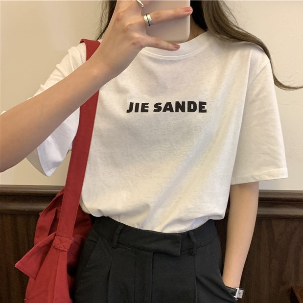 【WANG JIAO ZHAN】 ใหม่ เสื้อยืดแขนสั้นพิมพ์ลายตัวอักษรหลวม【9936 ...