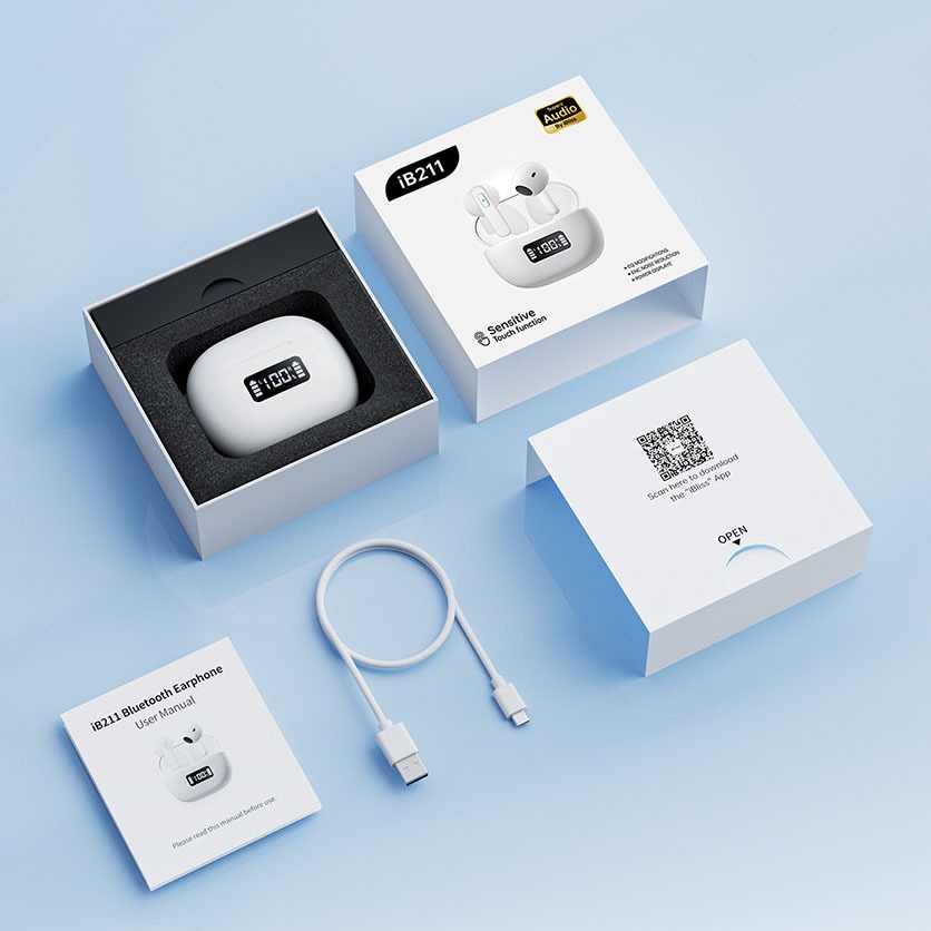 Ibliss APP iB211 หูฟังไร้สาย บลูทูธ 5.3 Hi-Fi สเตอริโอ 43DB ตัดเสียงรบกวนลึก 5 โหมด สวิตช์ควบคุม ...