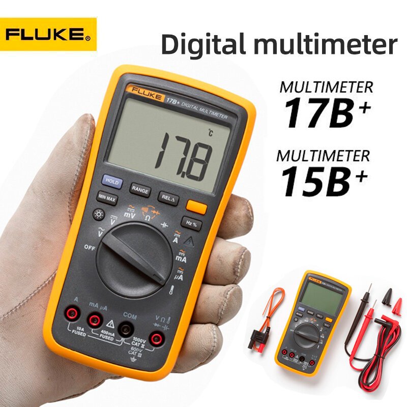 Fluke 15B+17B+ เครื่องทดสอบมัลติมิเตอร์ดิจิทัล AC/DC แรงดันไฟฟ้า ตัวเก็บประจุกระแสไฟฟ้า โอห์ม ...