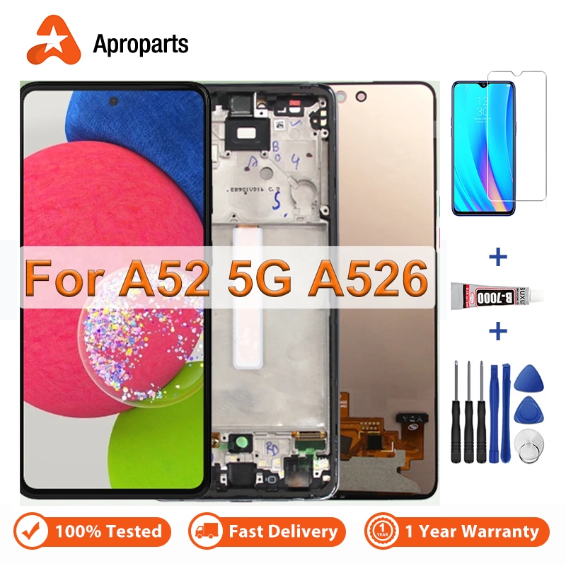 ชุดประกอบหน้าจอสัมผัสดิจิทัล LCD พร้อมกรอบ สําหรับ Samsung Galaxy A52 5G A526 SM-A526B A526U ...