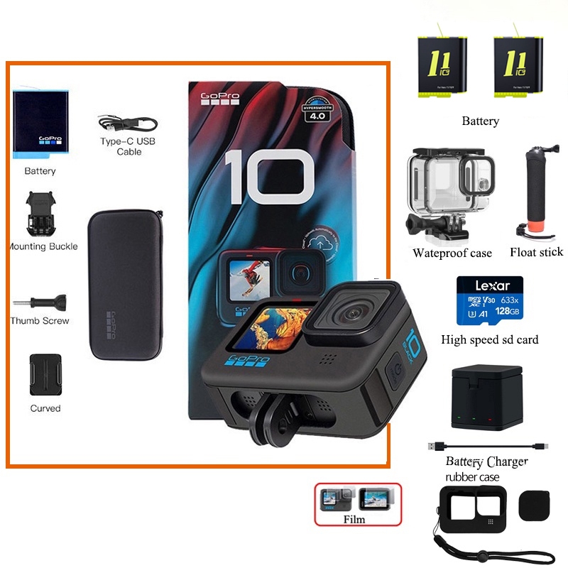 [Bundles]กล้องแอ็คชั่นสําหรับ Gopro Hero 10 Black Dual Screen 5.3K ...