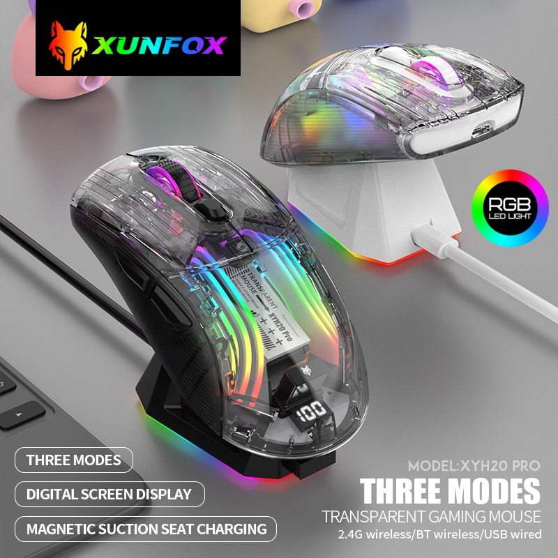 Xunfox XYH10 XYH20 เมาส์เกมมิ่งไร้สาย RGB 7 คีย์ DPI 2400 บลูทูธ 2.4Ghz ...