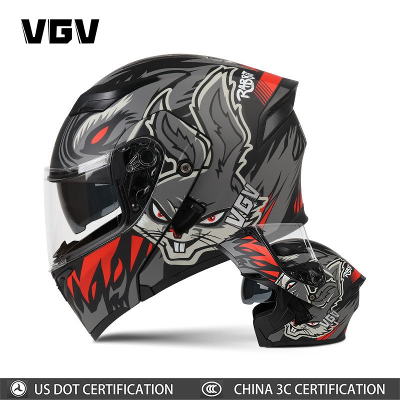 VGV หมวกกันน็อกรถจักรยานยนต์ที่มีใบรับรอง DOT สี่ฤดู Unisex รถจักรยานยนต์พลิกหมวกกันน็อกเต็มหน้า ...