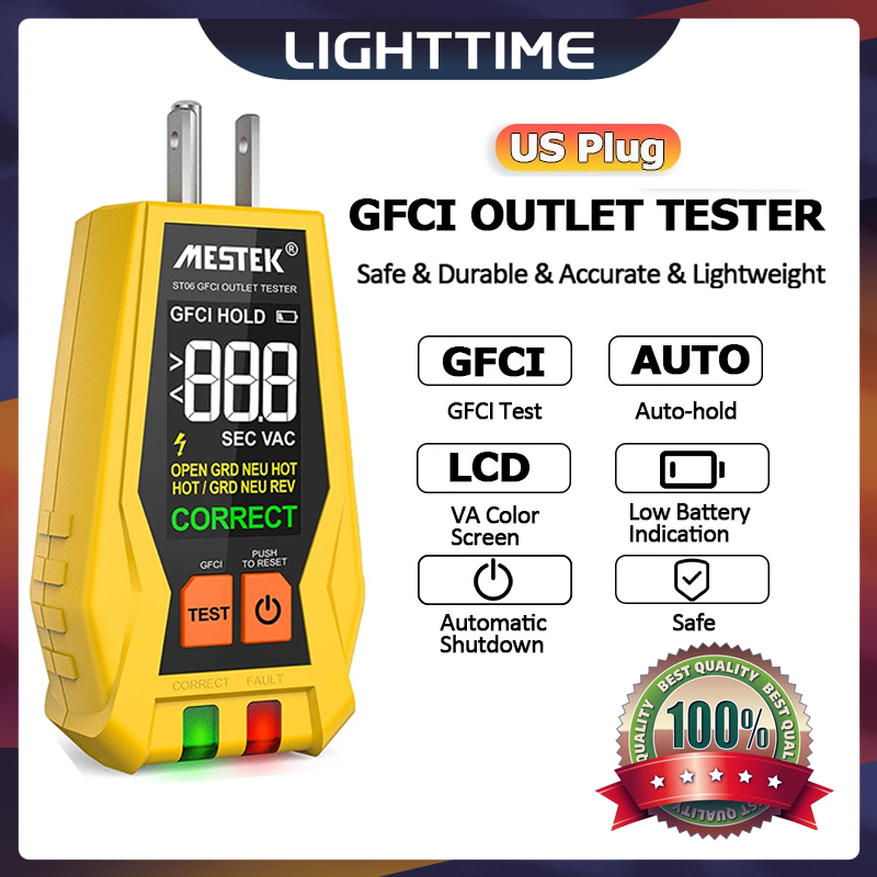 St06 เครื่องทดสอบซ็อกเก็ต VA หน้าจอสี ดิจิทัล ตรวจสอบเต้าเสียบ GFCI ...