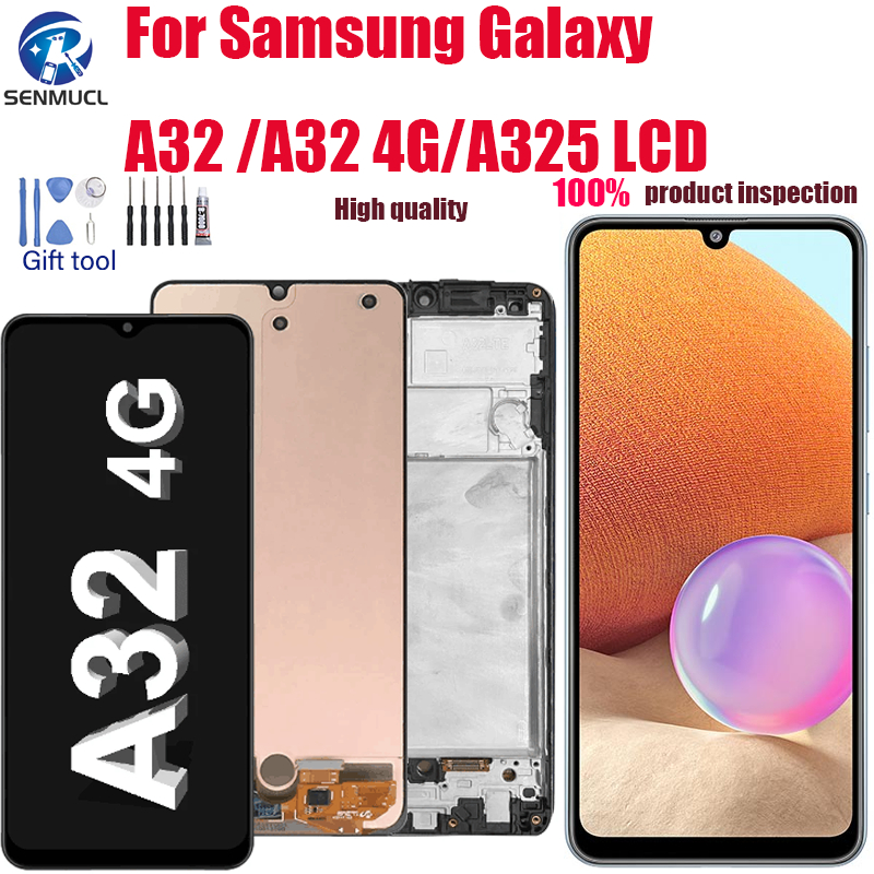 Tft/amoled อะไหล่หน้าจอสัมผัสดิจิทัล LCD แบบเปลี่ยน สําหรับ Samsung Galaxy A32 4G/A325 SM-A325F ...