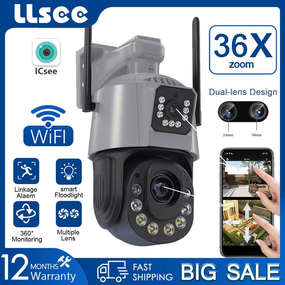 LLSEE ICSEE กล้องวงจรปิดไร้สายกลางแจ้ง 360 WIFI PTZ 36X ซูมออปติคอล 8MP 4K บ้านกล้องวงจรปิด ...
