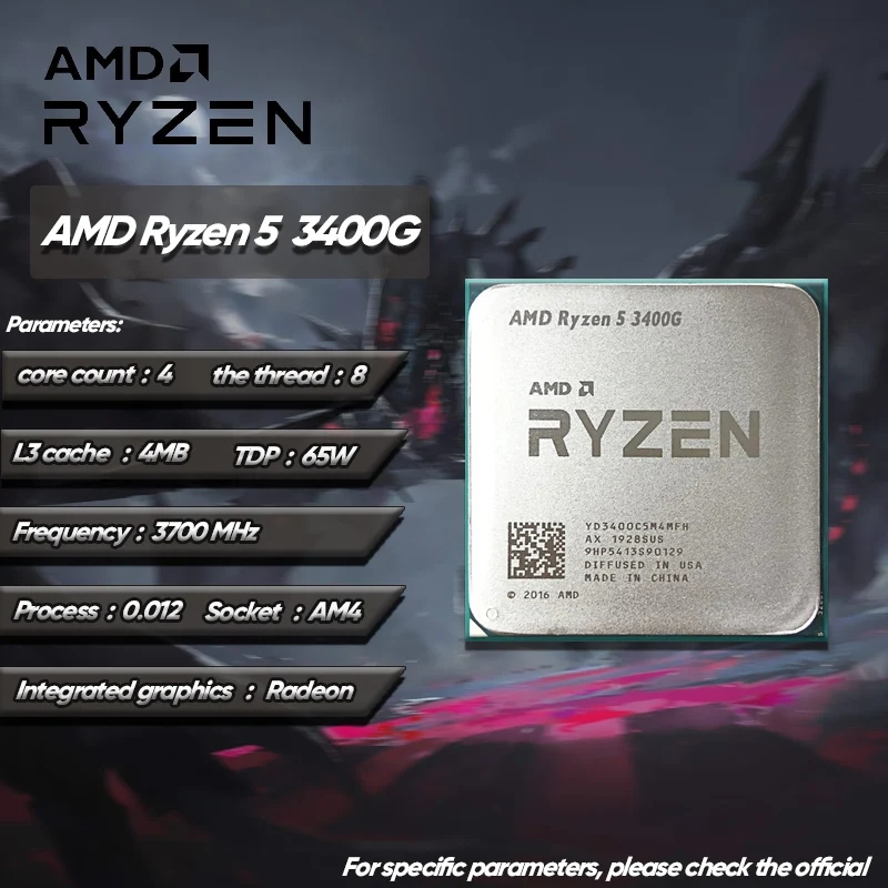Amd Ryzen 5 3400G R5 3400G 3.7 GHz ใช้ Quad-Core แปดด้าย 65W CPU โปรเซสเซอร์ YD3400C5M4MFH ซ็อกเ ...