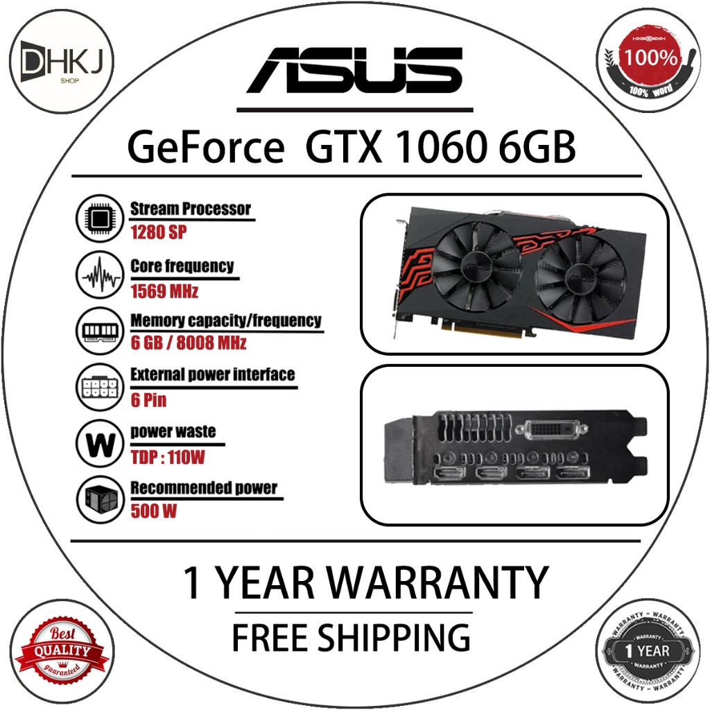 การ์ดจอเกมมิ่ง ASUS GeForce GTX 1060 3GB 5GB 6GB GDDR5 6pin PCI-E 3 ...