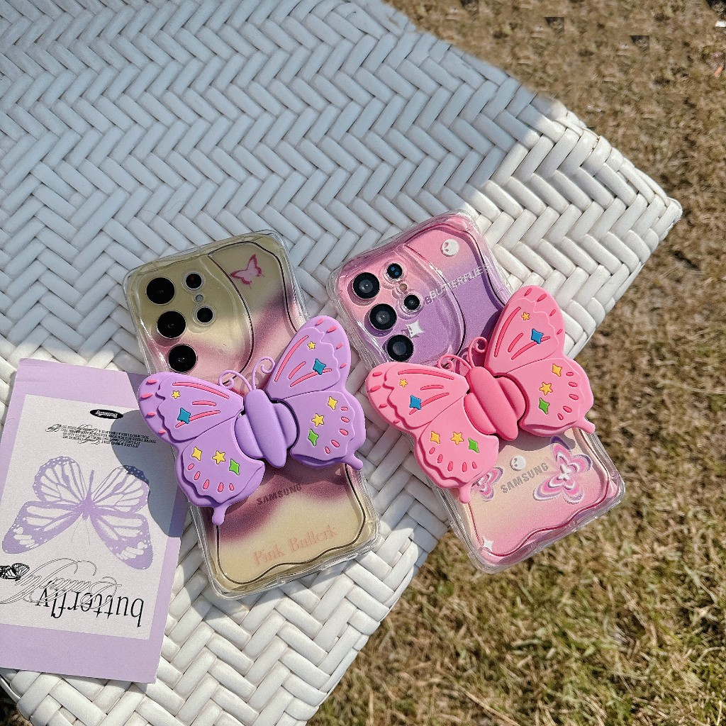 สวยงาม ผีเสื้อสเตอริโอ วงเล็บ ซองโทรศัพท์ Samsung Galaxy S24 Ultra S24 ...