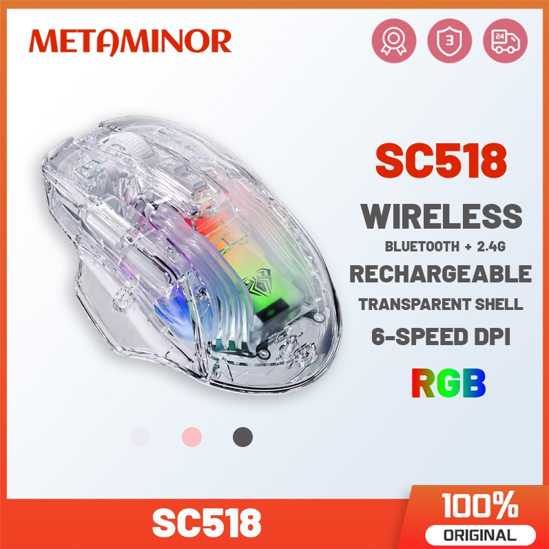 Aula SC518 เมาส์ไร้สาย 2.4g บลูทูธโปร่งใส RGB 6 สปีด DPI เมาส์สําหรับ ...