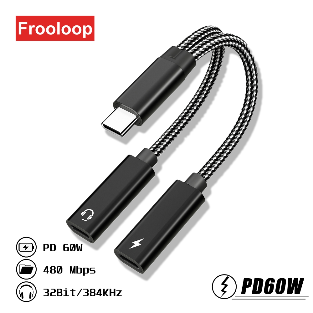 อะแดปเตอร์แปลงแจ็คหูฟัง 60W Dual USB C HiFi DAC Audio Aux 32Bit 384KHz ...